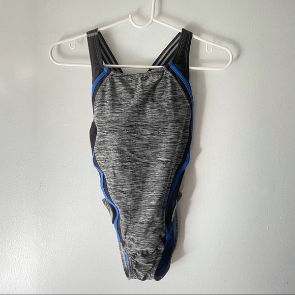 Speedo | Swim | Speedo Heather Grey Blue Quantum Splice Swimsuit | Poshmark